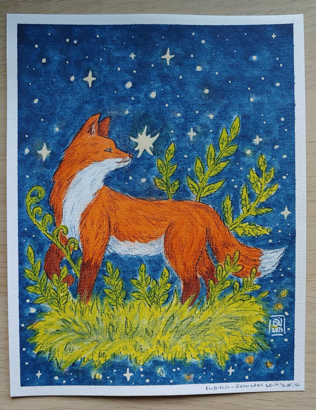 Original the Fox and the Will-o-wisp Watercolor Pencil Painting - Etsy