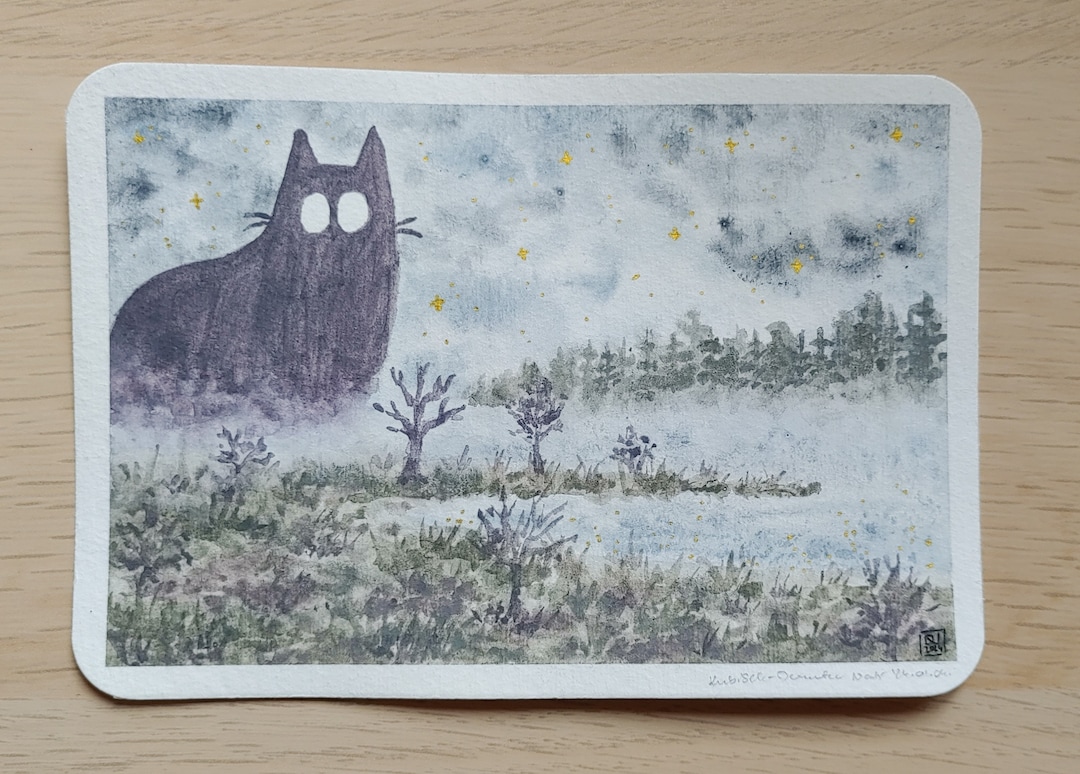 Original Giant Fog Cat 2 Hand Painted Postcard Watercolor Painting - Etsy