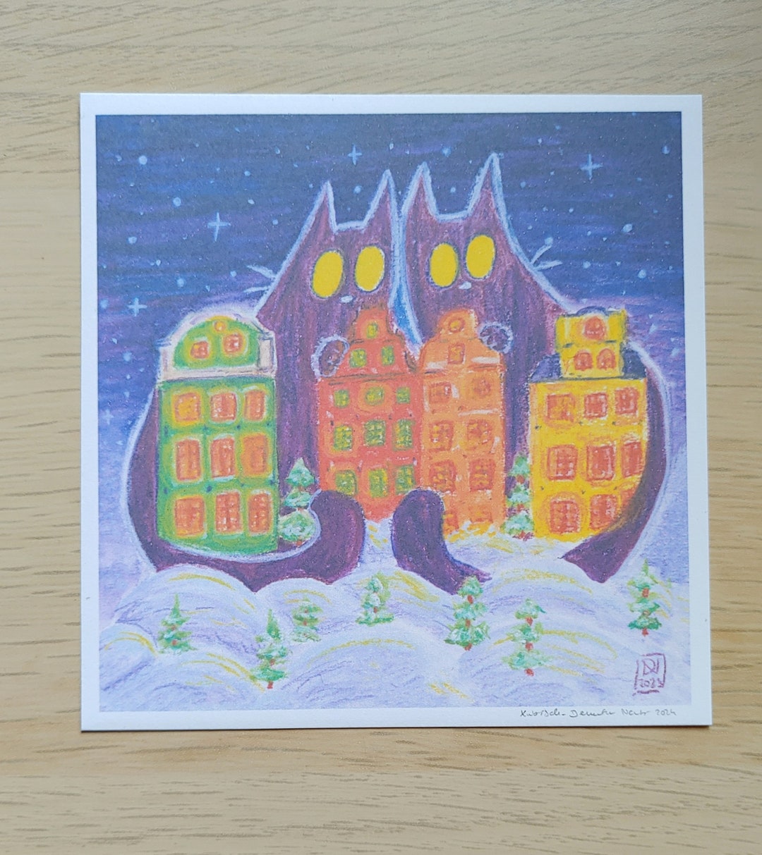Giant Winter Cat Spirits Watercolor and Ink Print - Etsy