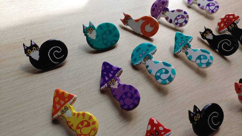 Handmade Cat Clay Pin Glossy Finish - Etsy