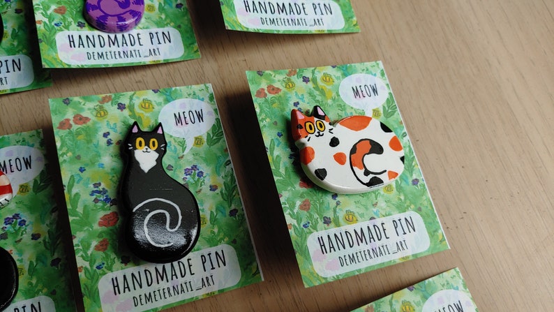 Handmade Cat Clay Pin Glossy Finish - Etsy