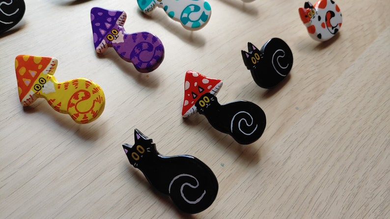 Handmade Cat Clay Pin Glossy Finish - Etsy