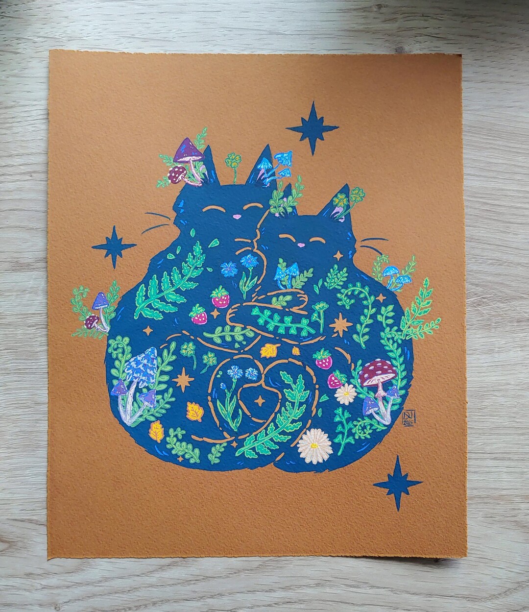 Original Embrace the Nature Gouache Cat Painting - Etsy