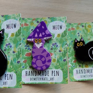 Handmade Cat Clay Pin - Glossy Finish - Etsy