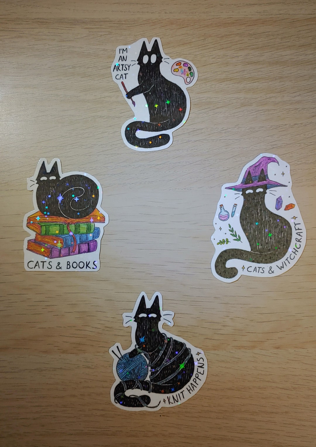 Cat Hobbies - Starry Holo Stickers - Knitting, Crochet, Artsy Cat ...