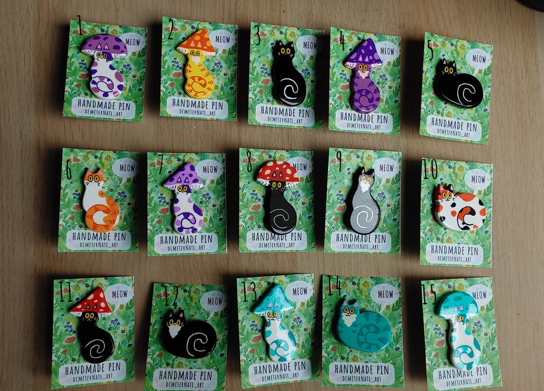 Handmade Cat Clay Pin Glossy Finish - Etsy