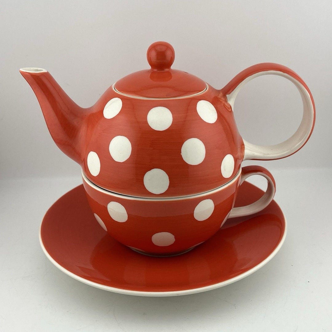 Whittard of Chelsea Ceramic Tea for One Set Pot Cup and Saucer Red ...