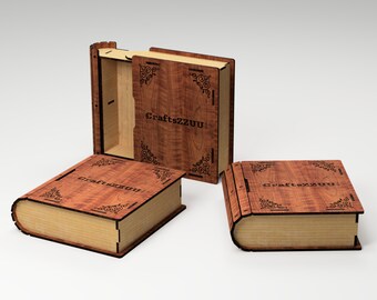 Slider Book Box Laser Cut Svg Files, Wood Gift Slider Book Box, Vector ...