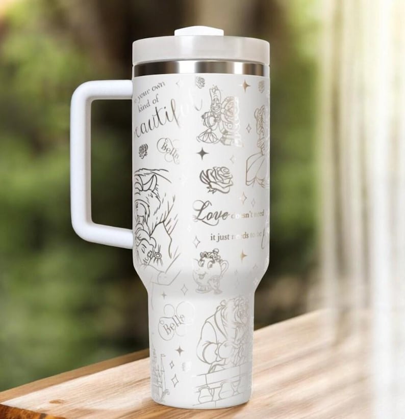 Engraved Beauty and the Beast Tumbler 40oz, Princess Rose Cup With ...