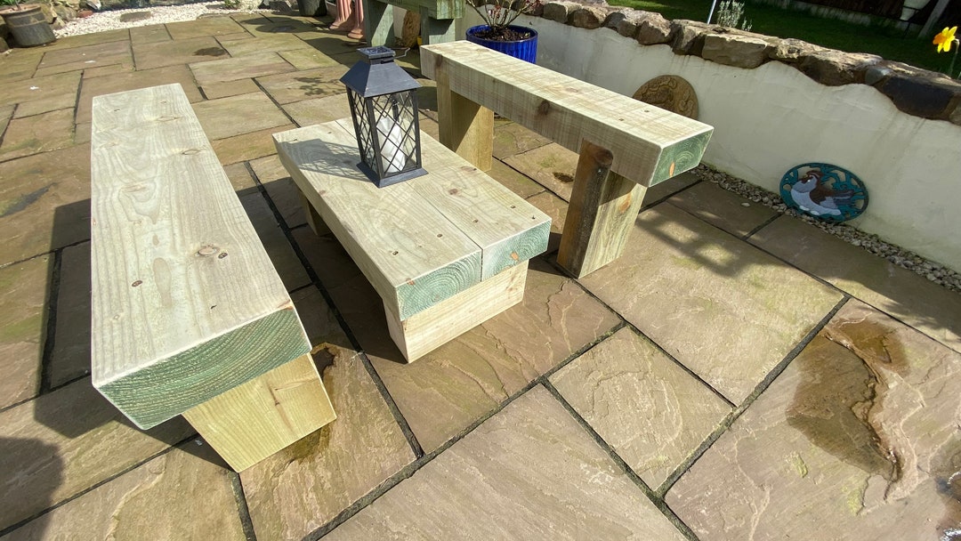 Wooden Rustic Coffee Side Table Garden Sleeper Outdoor Patio - Etsy