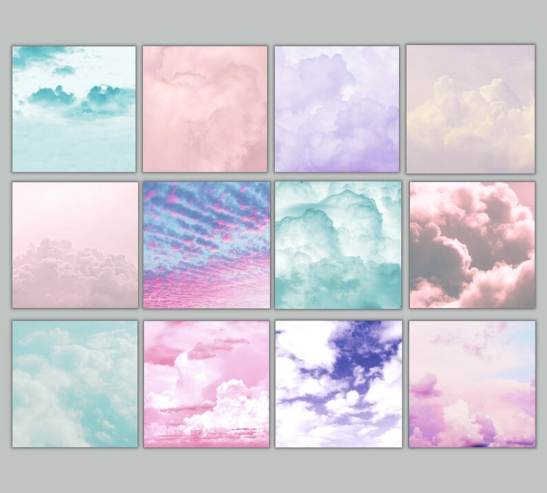 Pastel Clouds Sky Digital Paper Pack Backgrounds Printable | Etsy
