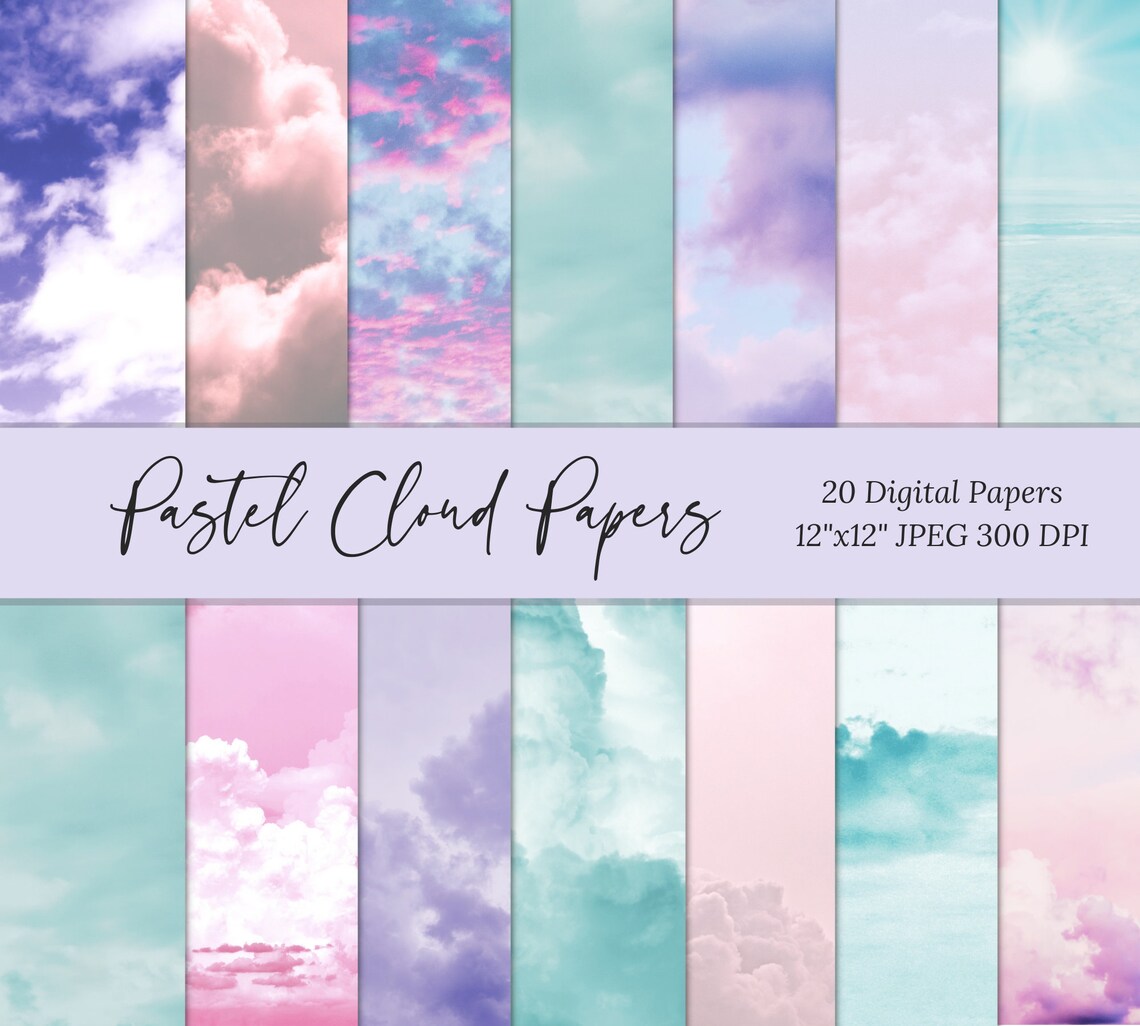 Pastel Clouds Sky Digital Paper Pack Backgrounds Printable - Etsy
