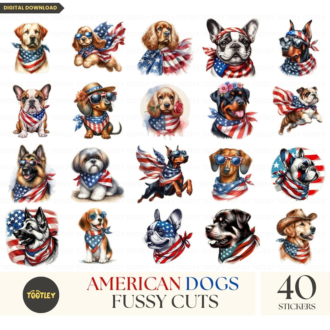 Patriotic Dog Stickers Bundle: FUSSY CUTS Watercolor USA Puppy Decals ...