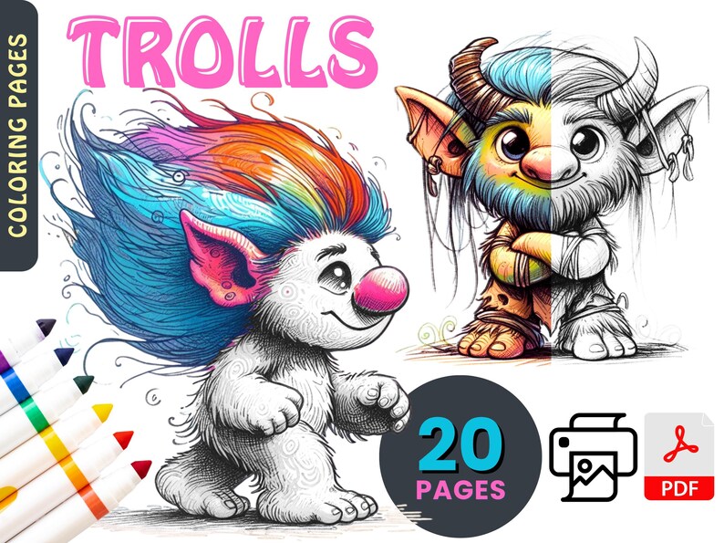 Cute Fantasy Trolls Coloring Pages, Printable PDF, Cartoon Trolls ...