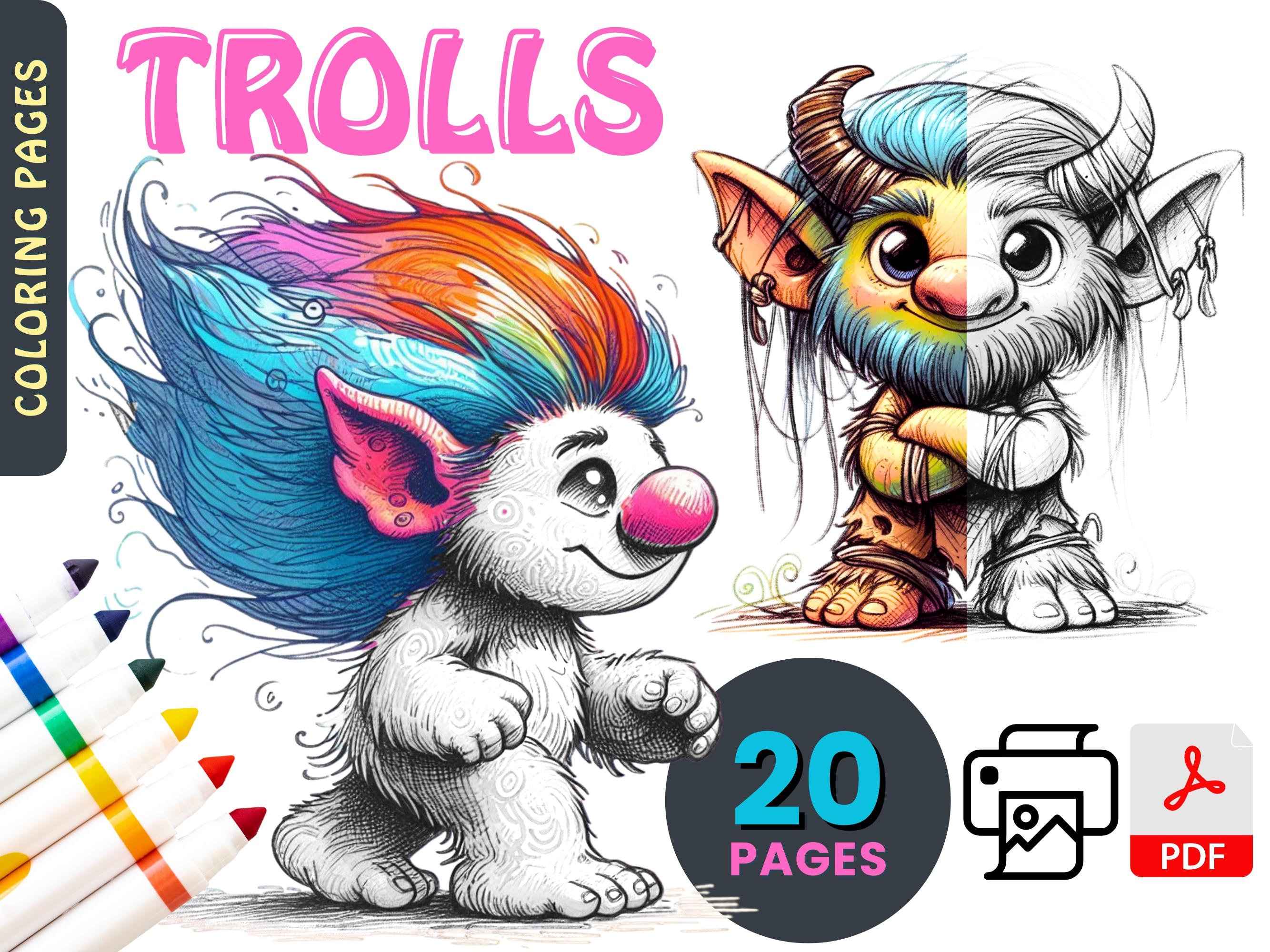 Cute Fantasy Trolls Coloring Pages, Printable PDF, Cartoon Trolls ...