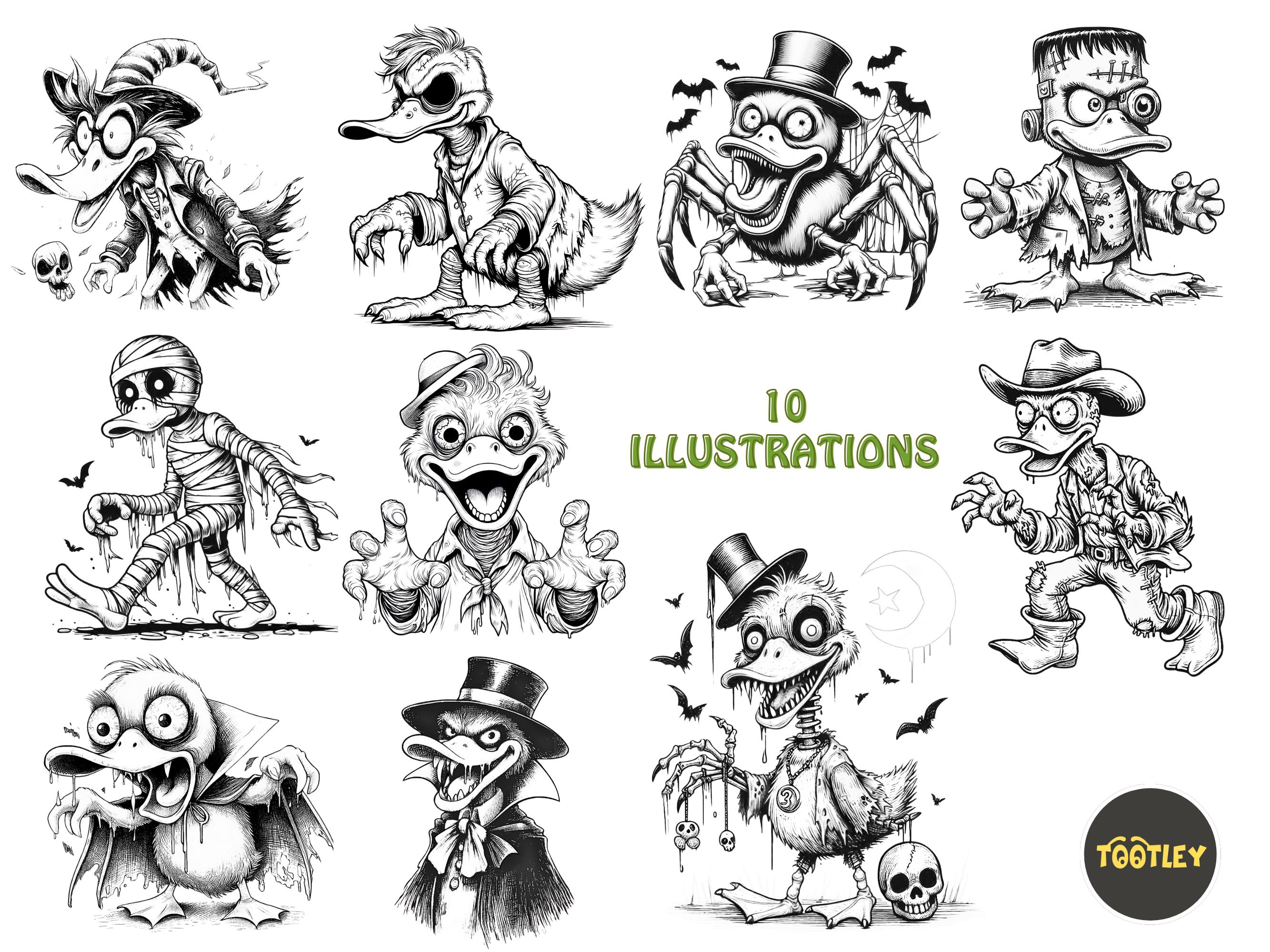 Horror Duck Zombie Coloring Pages for Adults, Printable, Pop Art Style ...