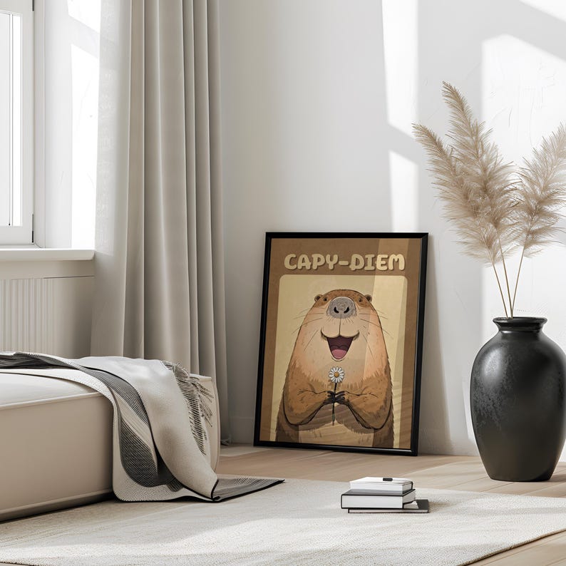 Capybara 'capy Diem' Poster: Whimsical Animal Decor, Vintage Capybaras ...