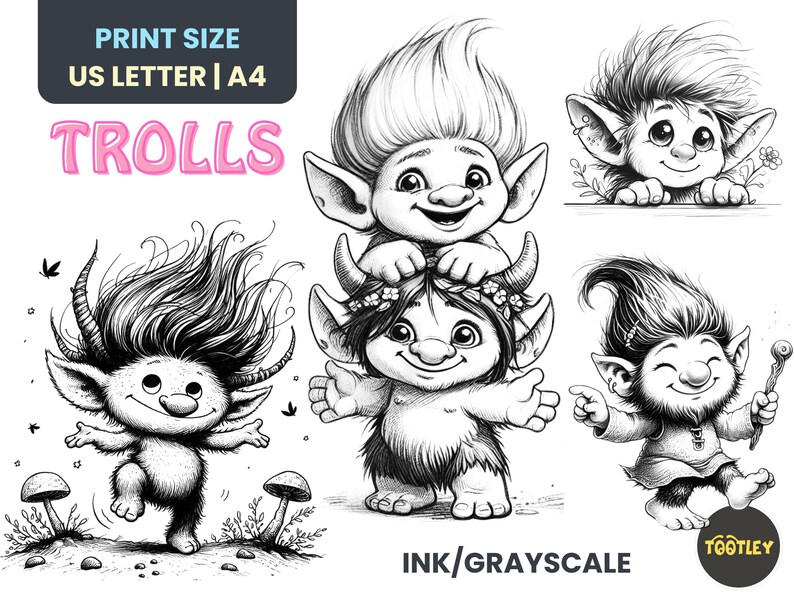 Cute Fantasy Trolls Coloring Pages, Printable PDF, Cartoon Trolls ...