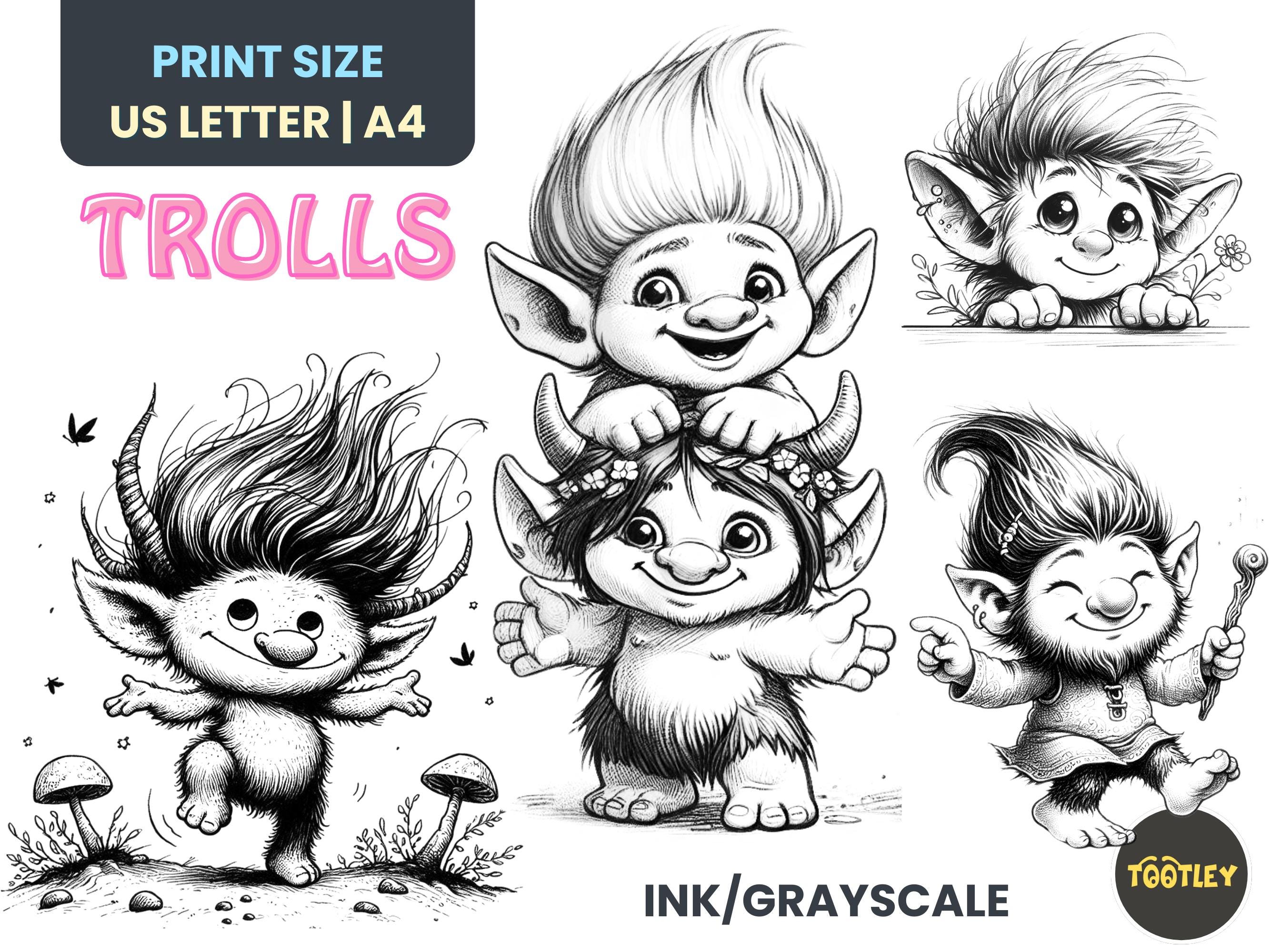 Cute Fantasy Trolls Coloring Pages, Printable PDF, Cartoon Trolls ...