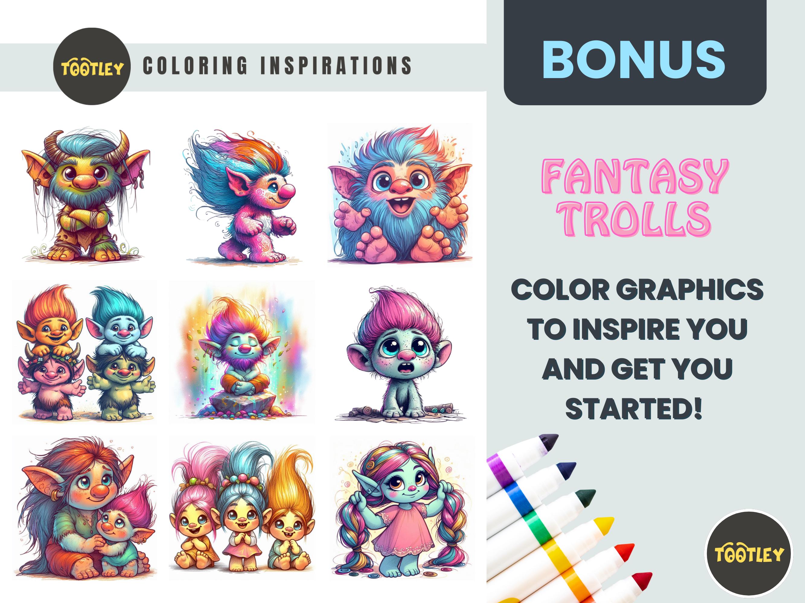 Cute Fantasy Trolls Coloring Pages, Printable PDF, Cartoon Trolls ...
