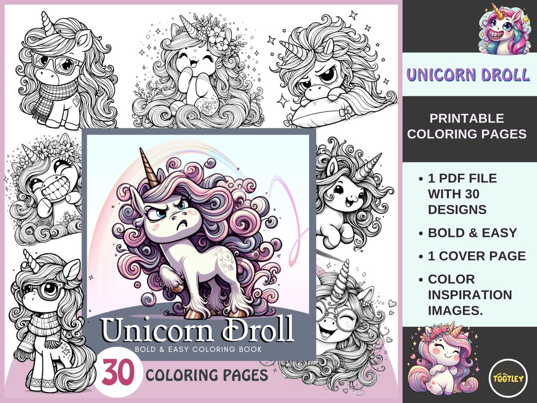 Unicorn Droll: Fun Unicorn Coloring Pages, Printable, Bold and Easy ...