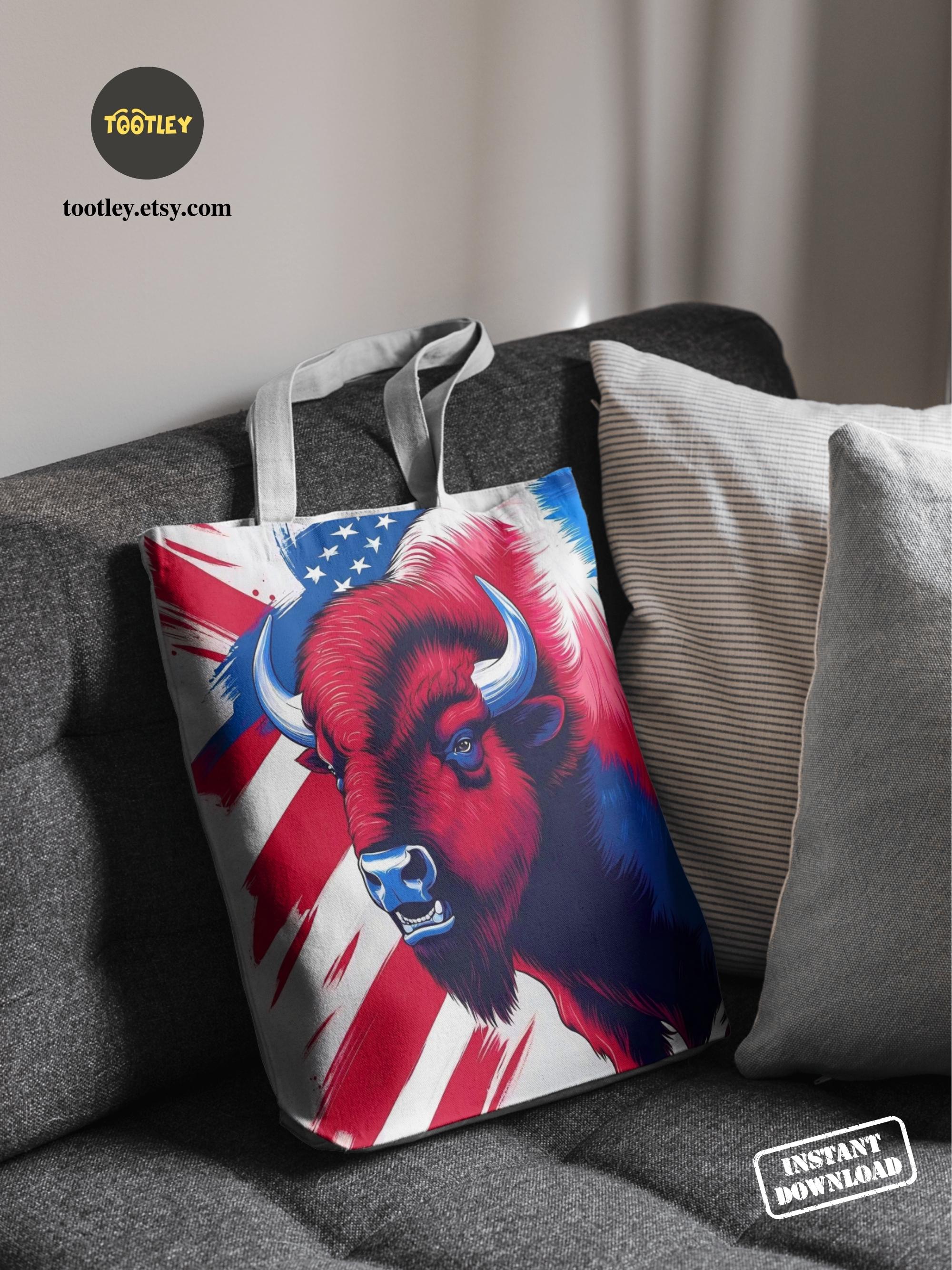 Patriotic Bison Illustration, Printable American Flag Buffalo Wall Art ...