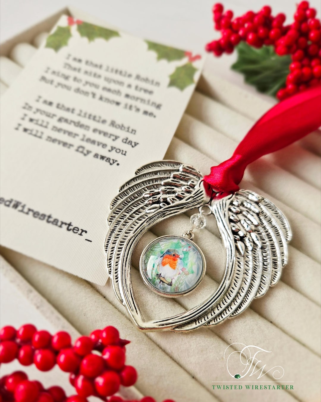 ROBIN ORNAMENT ANGEL Wings | Christmas Angels With Poem Decoration Gift ...