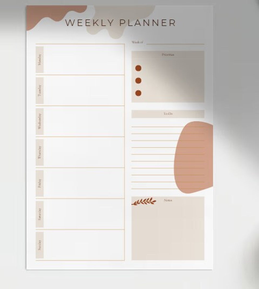 Minimalist Weekly Planner Printable: Portrait Office Desk Organizer (a4 ...