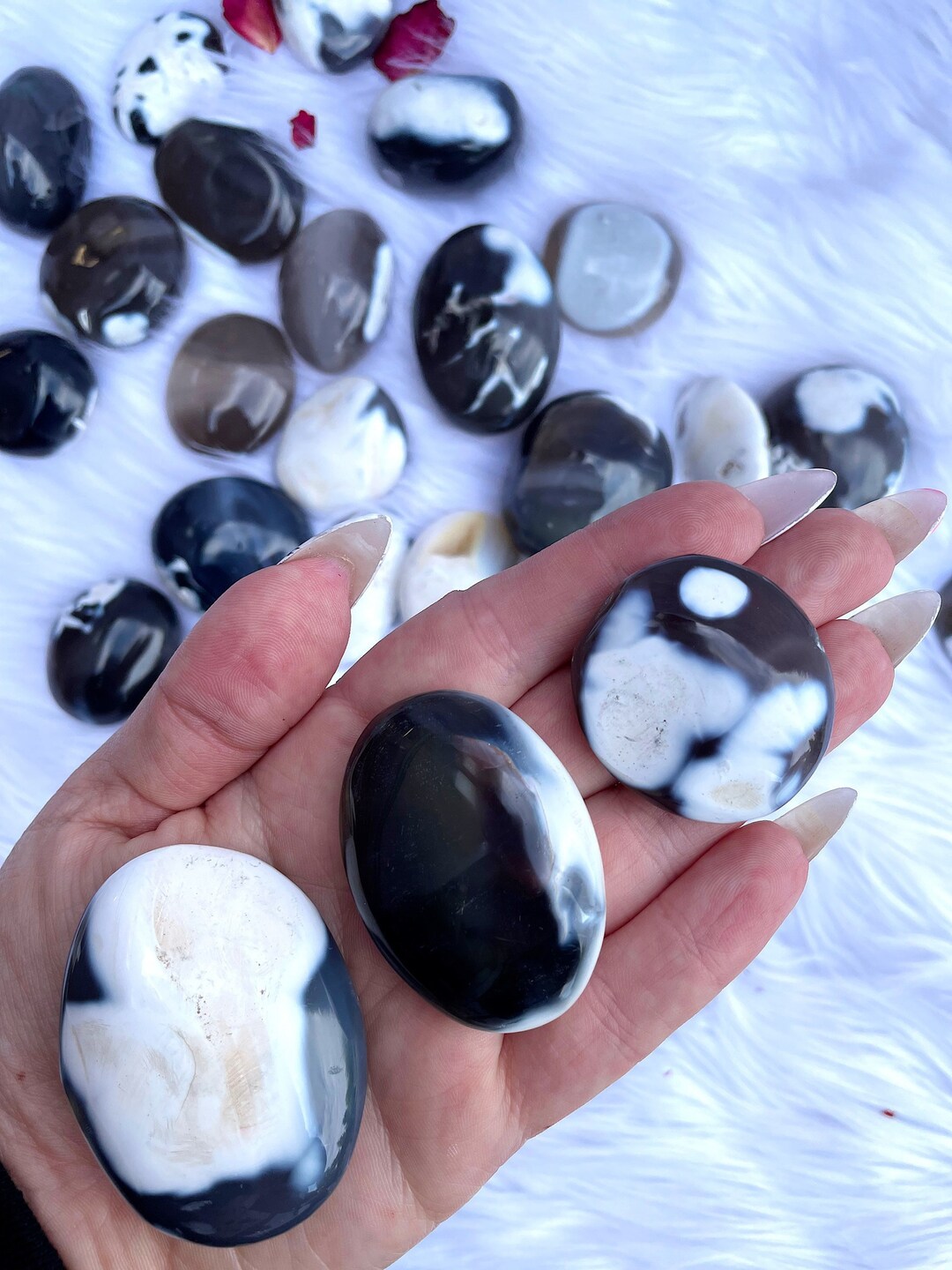 Orca Agate Palm Stone, Crystal Pocket Stone, Meditation Crystal, Reiki ...