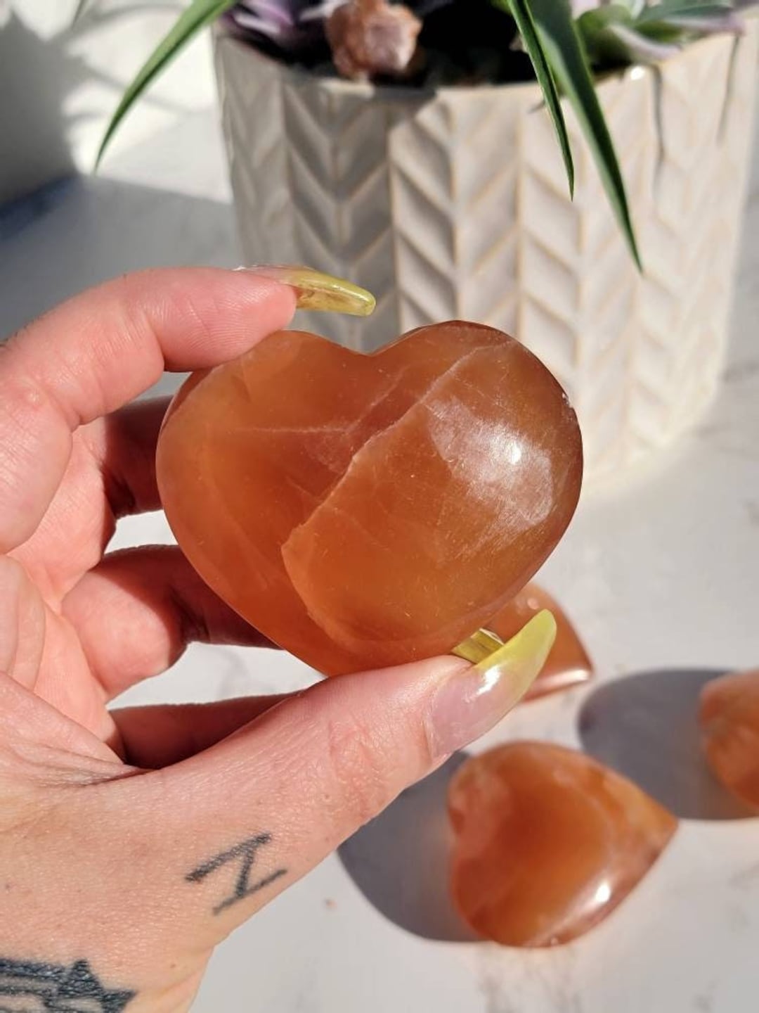 Rose Calcite Crystal Heart Rose Calcite Carving Healing - Etsy