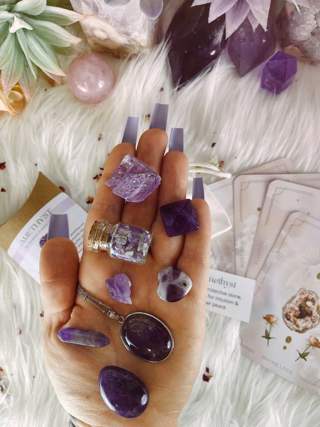 Amethyst Crystal Gift Set, Witchy Crystal Gift, Amethyst Carvings ...