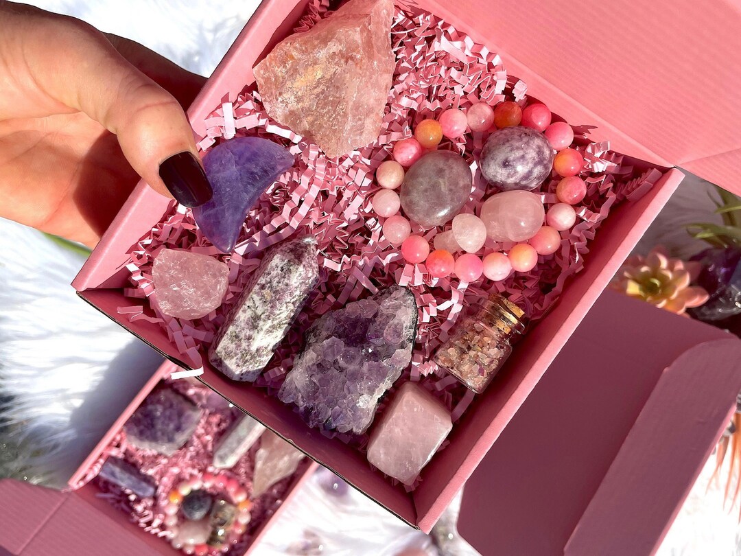 Mystery Pink & Purple Crystals Gift Box, Pastel Crystal Gift for Her ...
