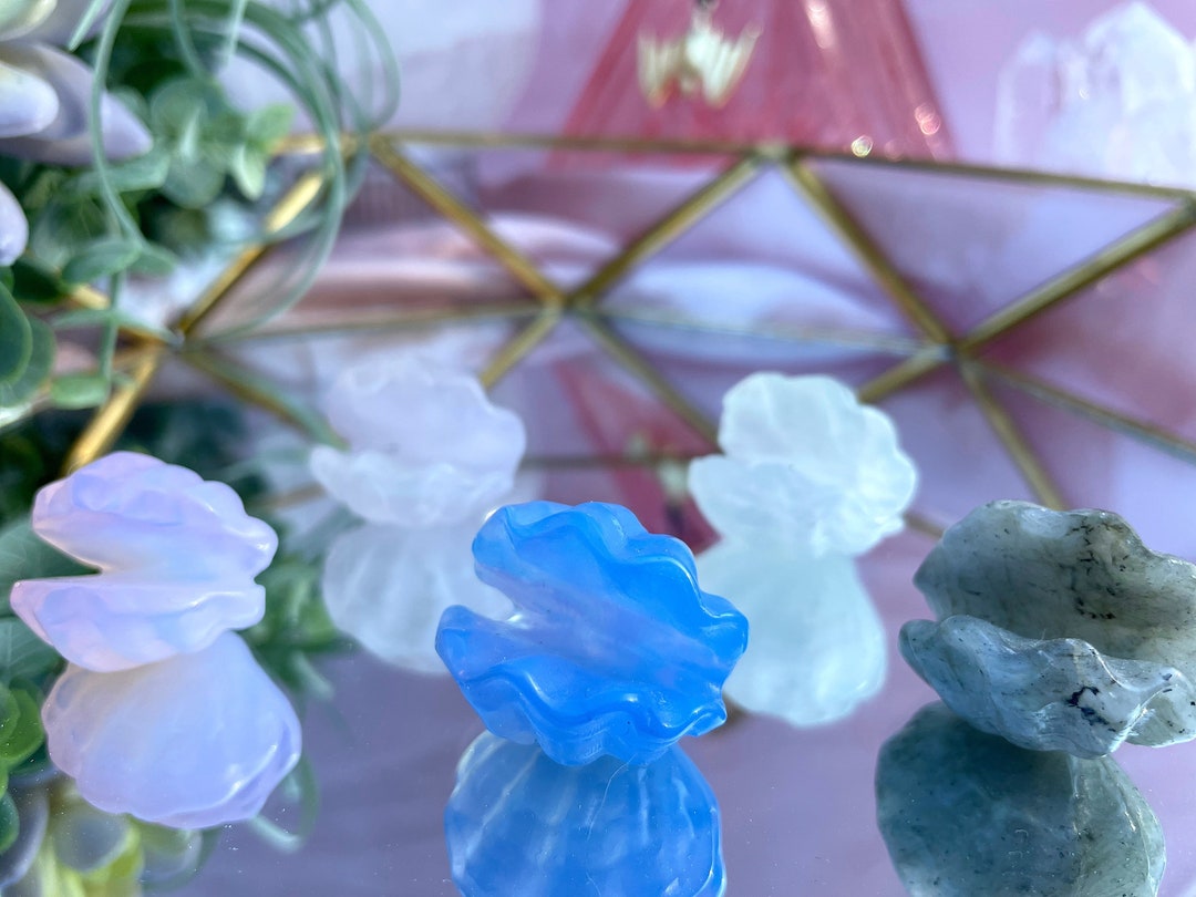Mini Crystal Clamshell Carving, Pink Crystal Carving, Sea Witch Crystal ...