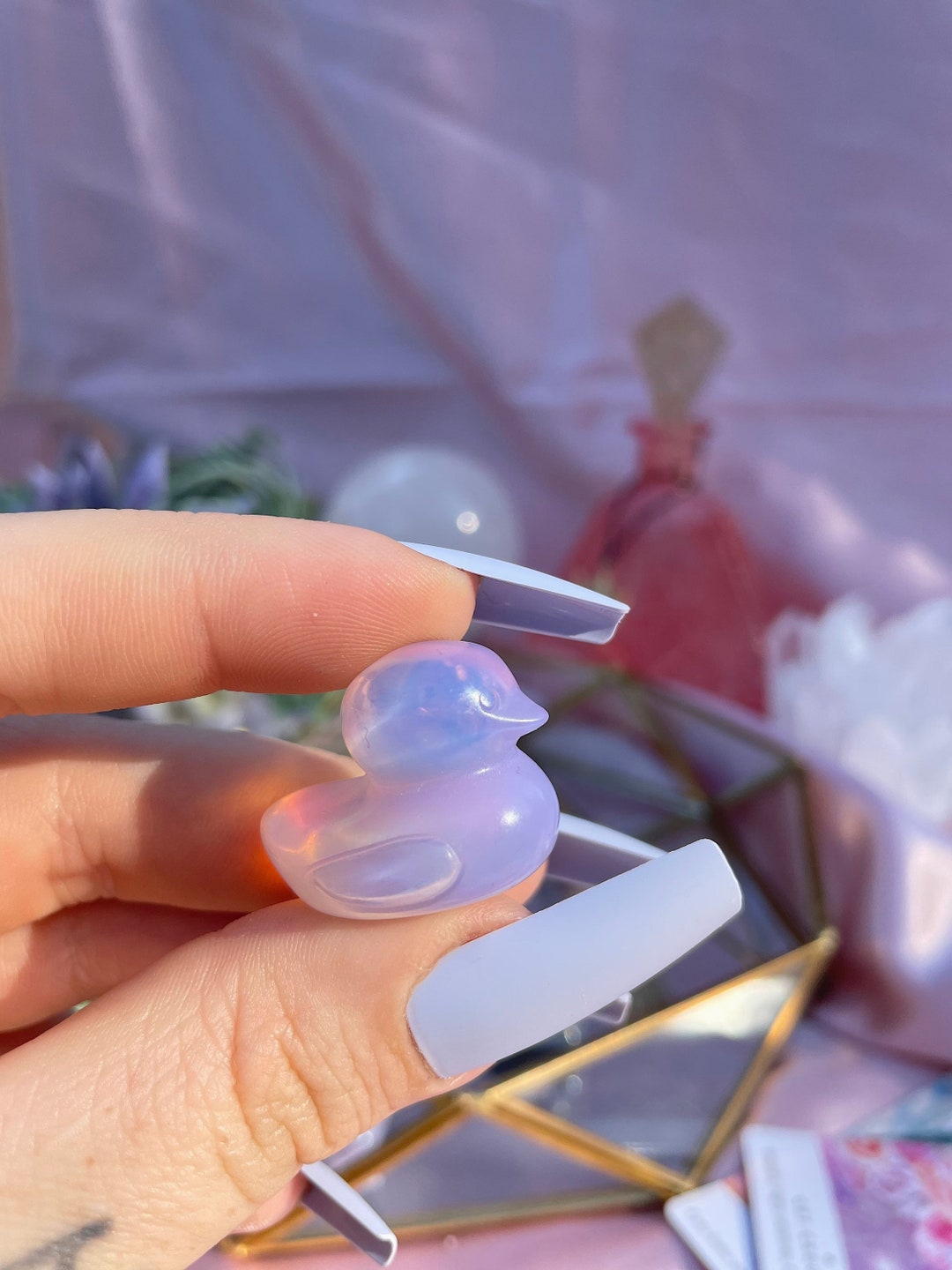 Mini Rubber Duck Crystal Carving, Crystal Rubber Duck, Pastel Crystal ...