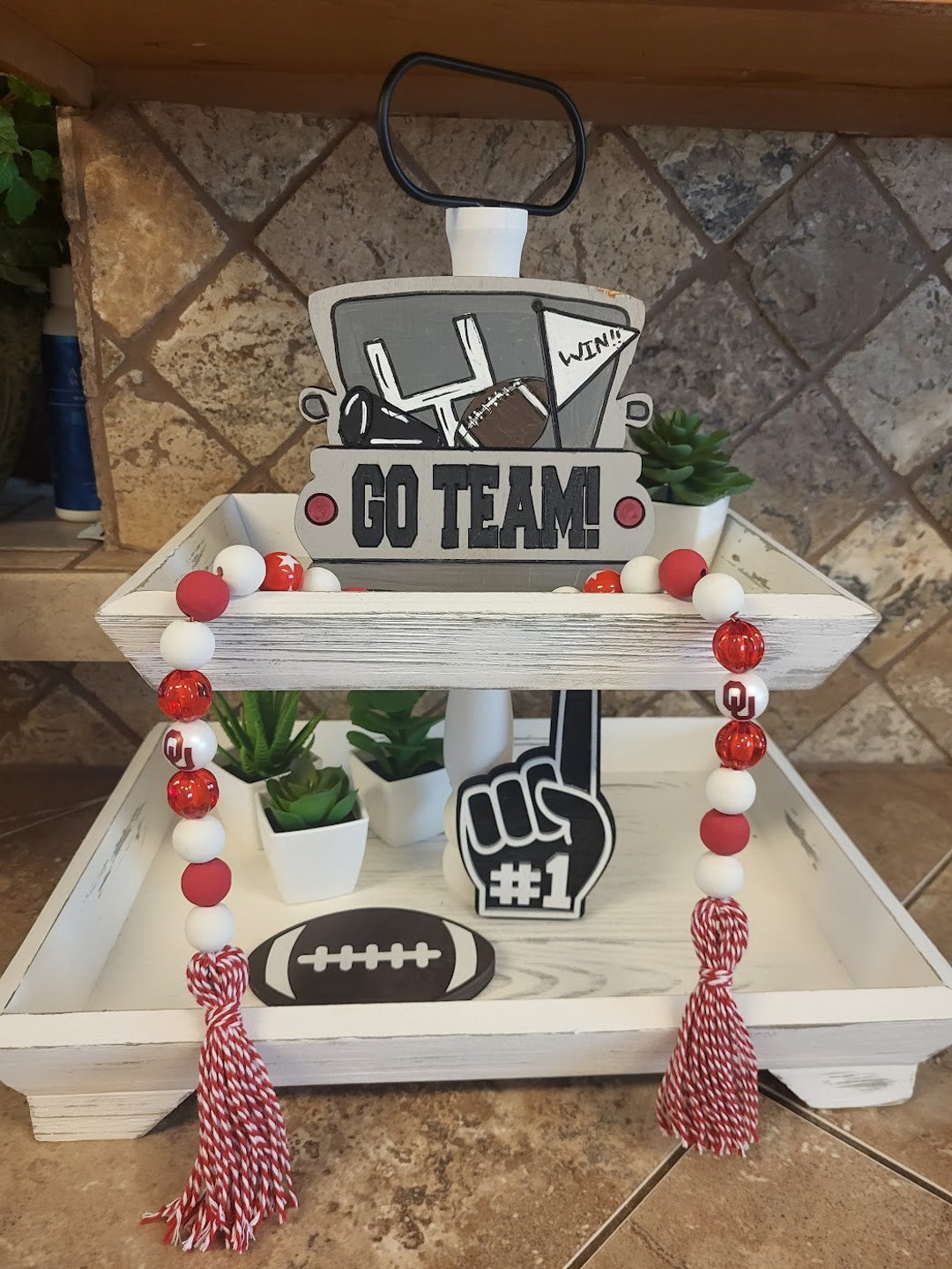 Oklahoma University Football Bead Garland, Red and White, Bead Rope ...
