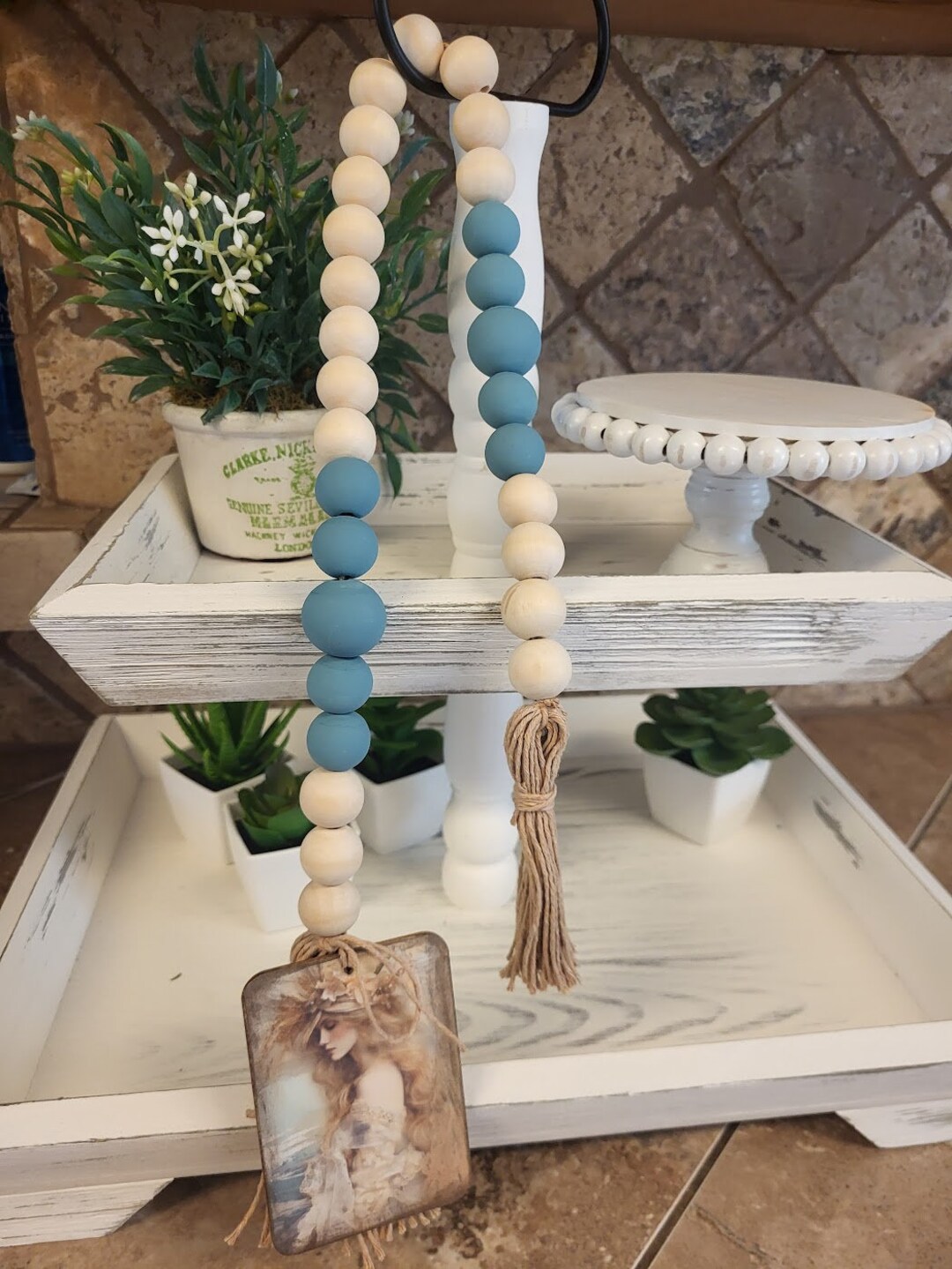 Lady Rope, Tiered Tray Decor, Farmhouse Decor, Wooden Bead Rope, Wooden ...