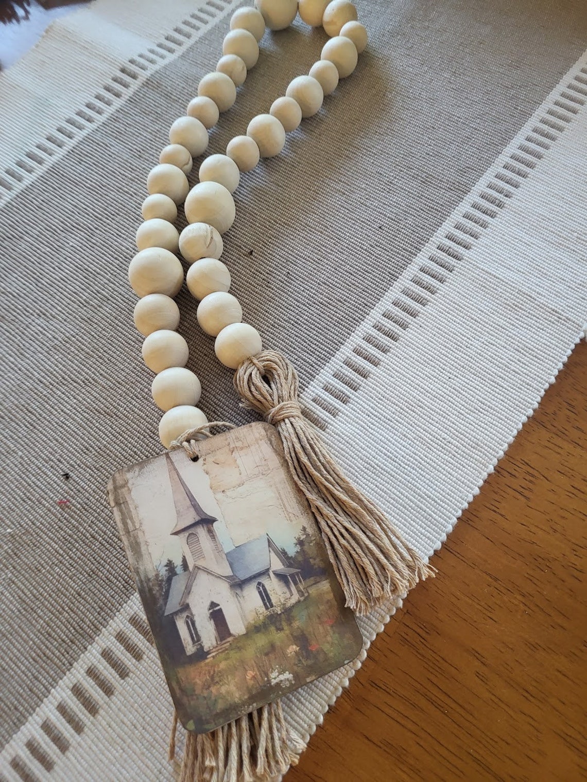 Church Natural Rope, Tiered Tray Decor, Farmhouse Decor, Wooden Bead ...