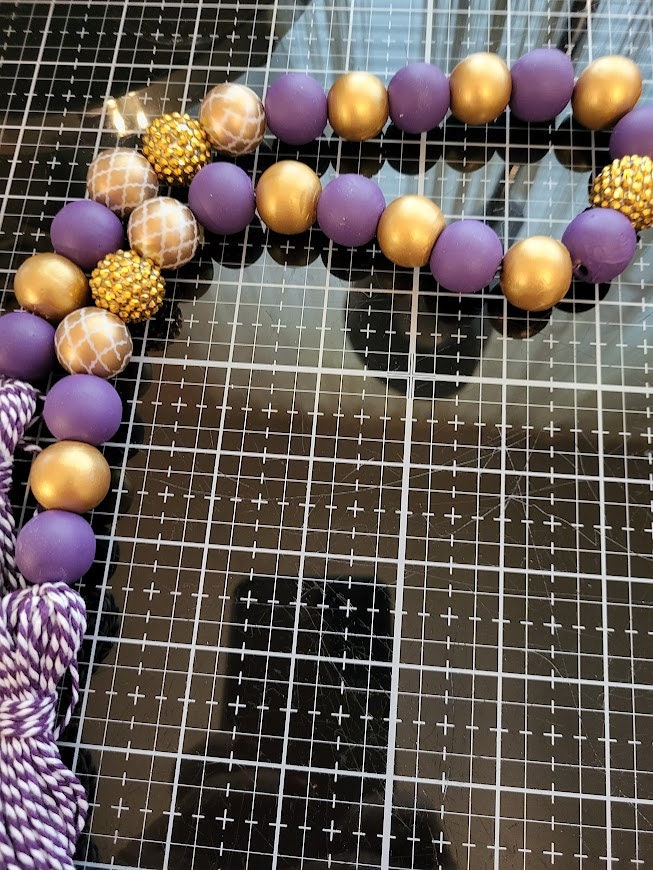 LSU Purple and Gold Colors, Tier Tray Décor, Wooden Beads Rope ...