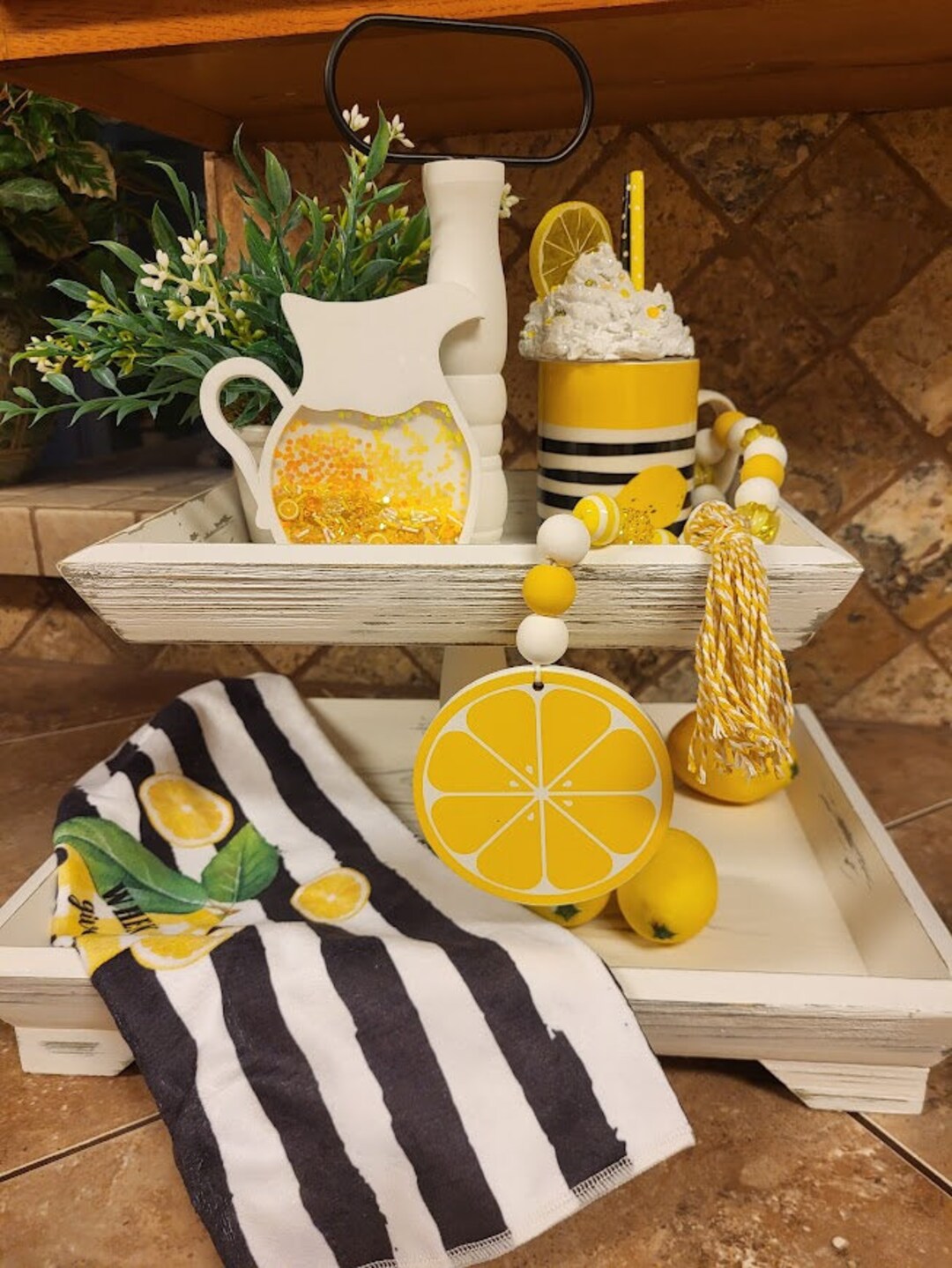 Lemon Bead Rope, Farmhouse Decor, Wooden Bead Garland, Large Lemon ...