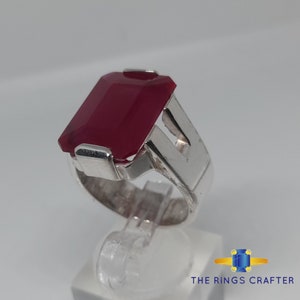 Emerald Cut Ruby Stone Ring Square Shape Ruby Yaqoot Ring 925 Sterling Silver Men Ruby Handmade ...