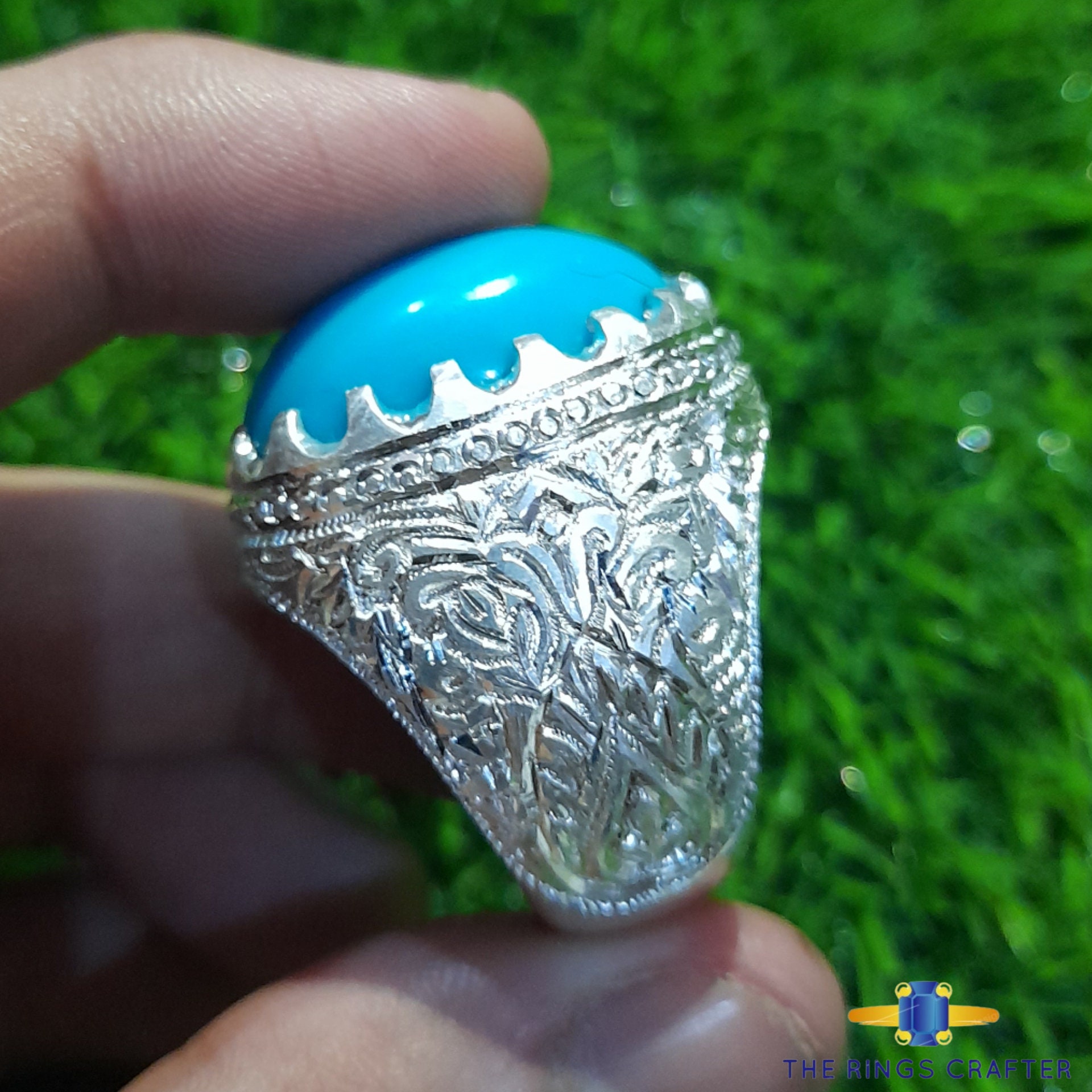 Natural Rare Nishapuri Feroza Stone Big Turquoise Gemstone Ring Real ...