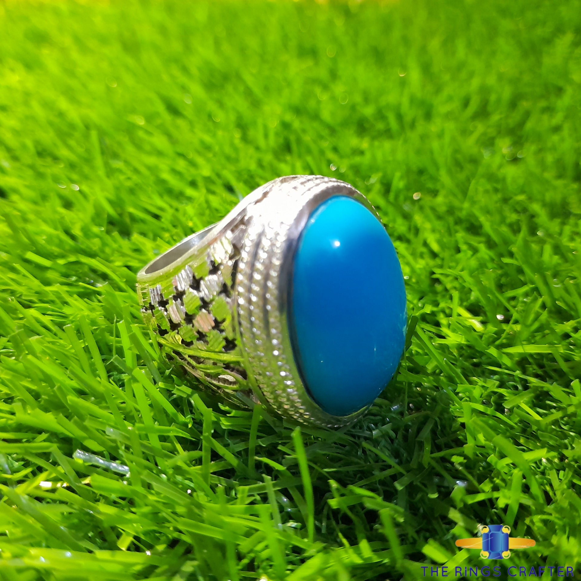 Natural Big Nishapuri Feroza Ring Clean Blue Turquoise Stone Ring Real Feroza Without Treatment ...