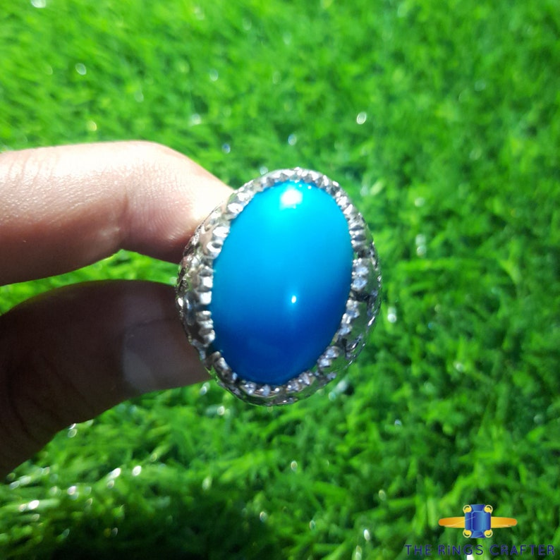 Natural Nishapuri Feroza Ring Clean Blue Turquoise Stone Artisan Ring ...