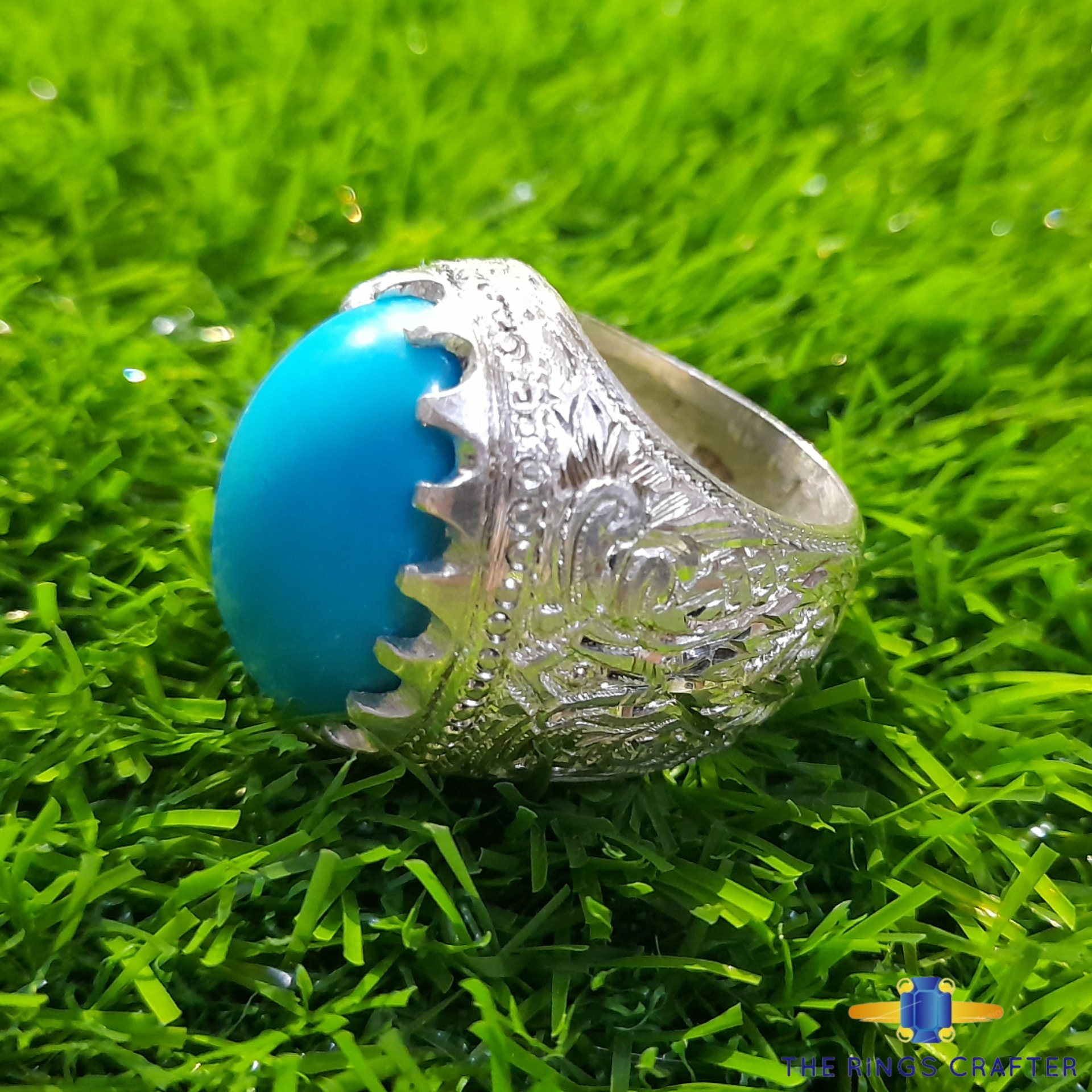 Natural Rare Nishapuri Feroza Stone Big Turquoise Gemstone Ring Real ...