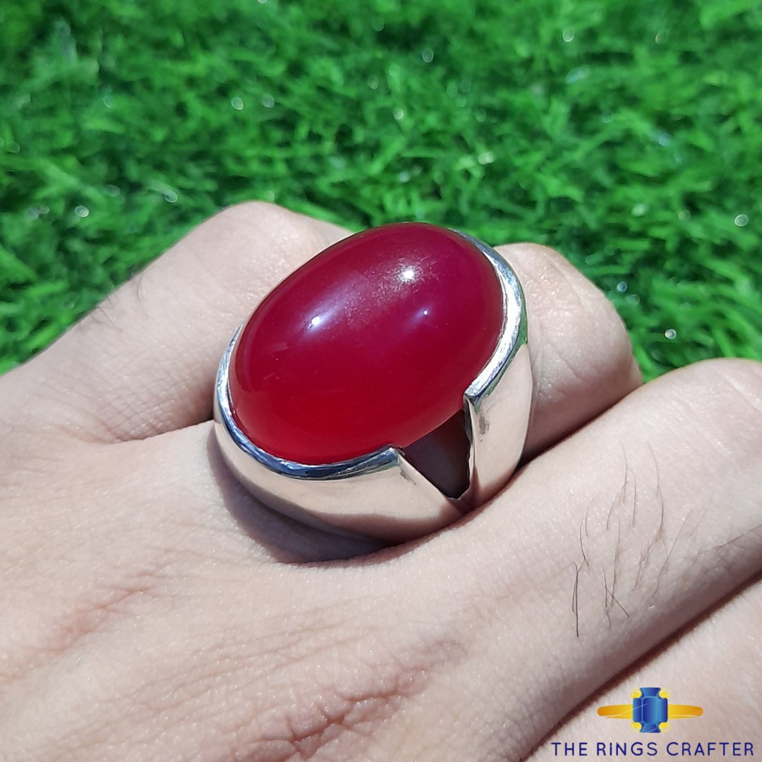 Natural Rare Red Color Yemen Agate Gemstone Ring Cherry Red Carnelian ...