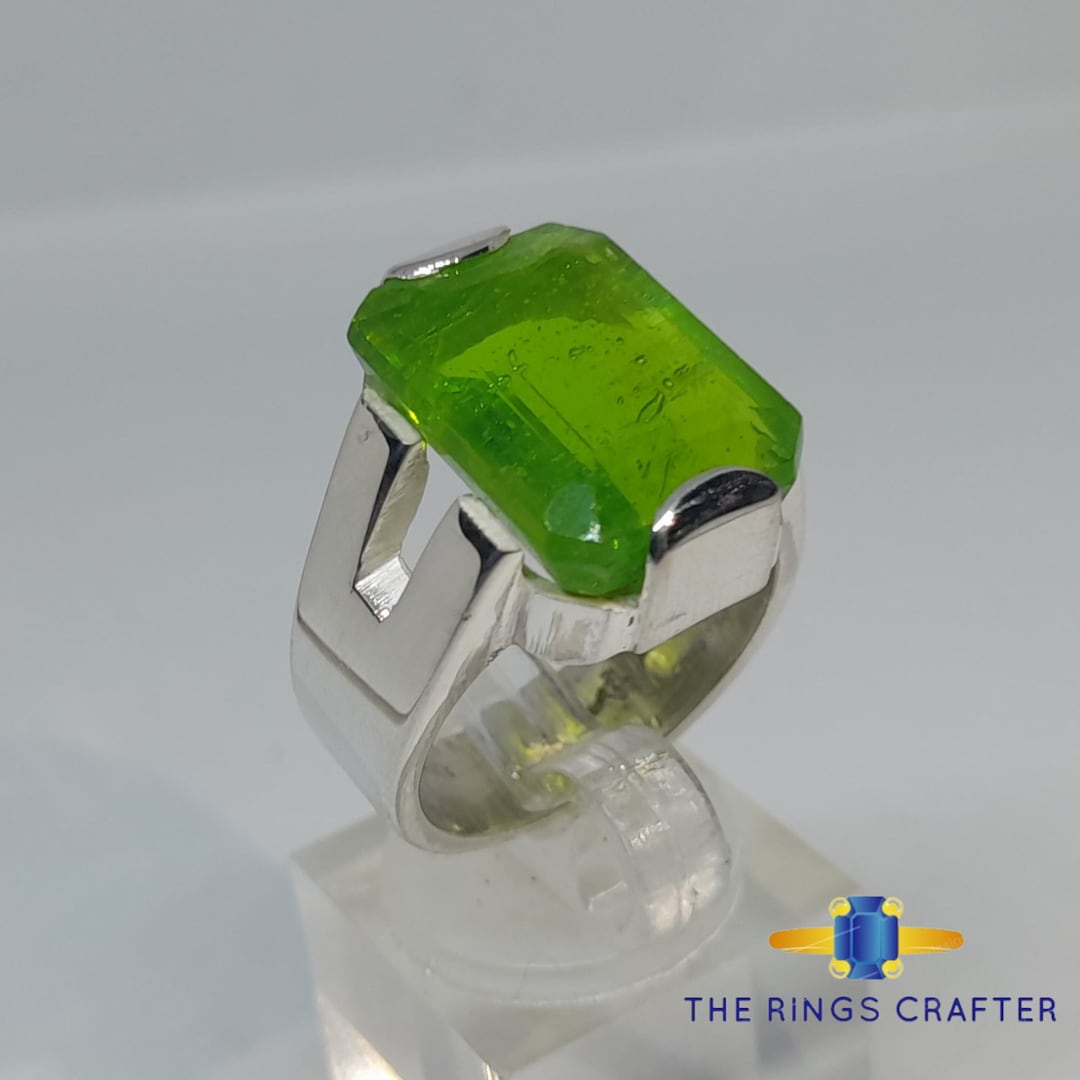 Peridot Silver Ring Emerald Cut Peridot Stone Ring August Birthstone ...