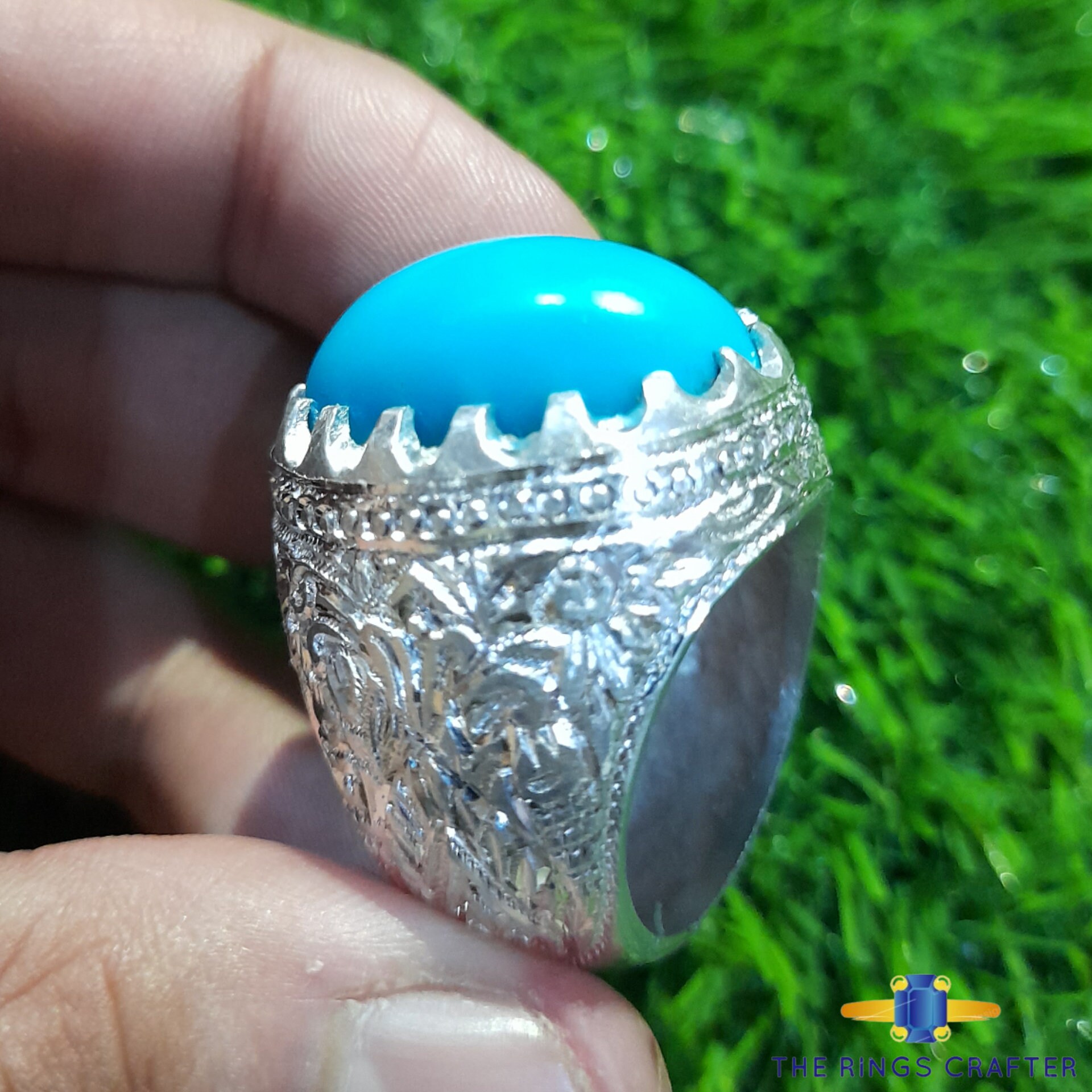 Natural Rare Nishapuri Feroza Stone Big Turquoise Gemstone Ring Real ...