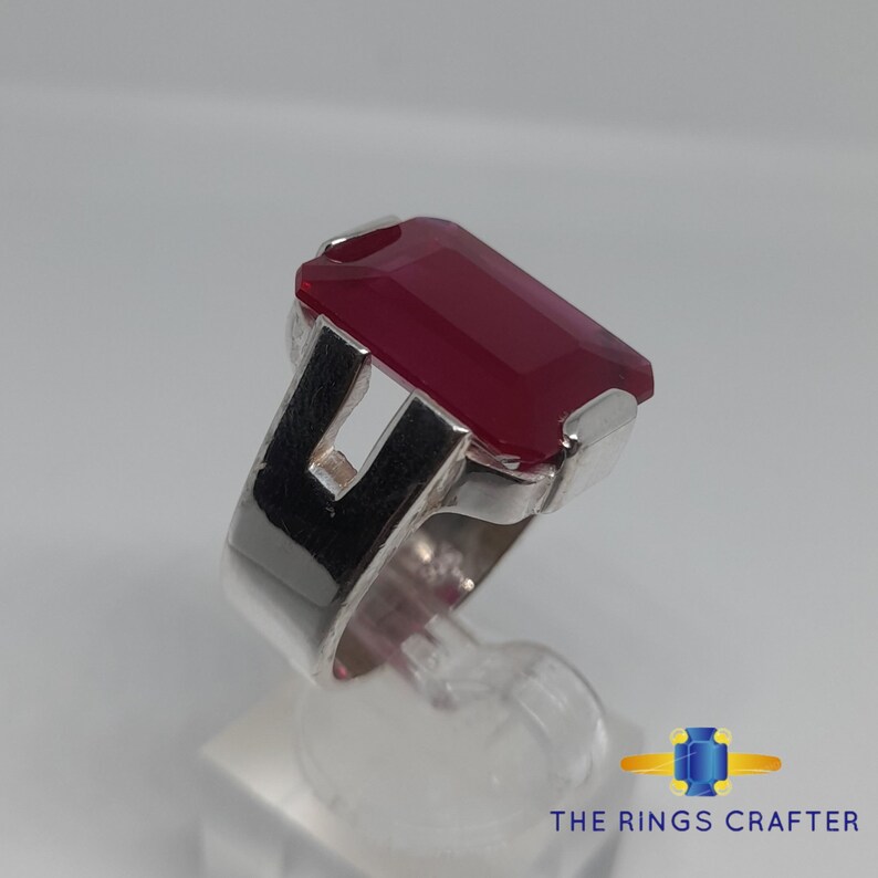 Emerald Cut Ruby Stone Ring Square Shape Ruby Yaqoot Ring 925 Sterling Silver Men Ruby Handmade ...