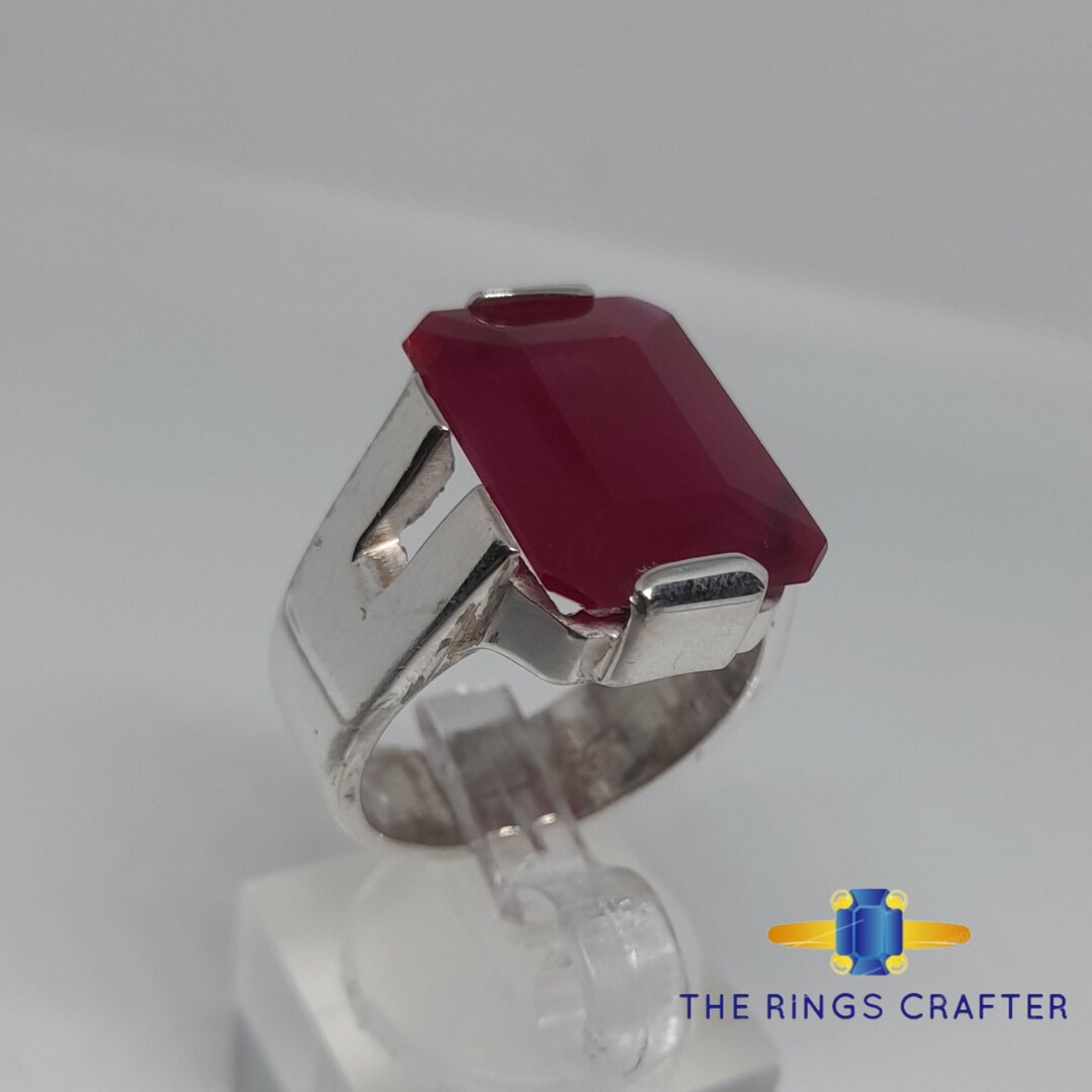 Emerald Cut Ruby Stone Ring Square Shape Ruby Yaqoot Ring 925 Sterling ...