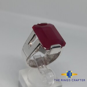 Emerald Cut Ruby Stone Ring Square Shape Ruby Yaqoot Ring 925 Sterling Silver Men Ruby Handmade ...